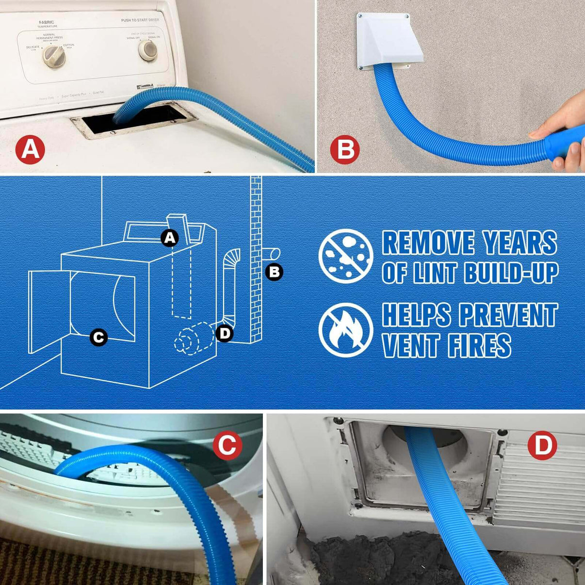 Universal Dryer Vent Vacuum Hose, One-Piece Design, Fits All Vacuums ...